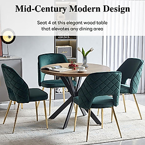 NORDICANA 5-Pieces 37-Inch Dining Table Set for 4 - Space Saving Round Table and Chairs with 4 Seaters Velvet Upholstered Chairs for Kitchen, Apartment (Forest Green)