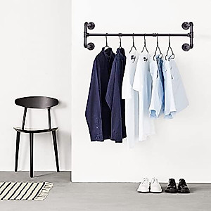 Industrial Pipe Clothes Racks, Wall Mounted Garment Racks, Space-Saving Display Hanging Clothing Racks, Heavy Duty Steampunk Detachable Multi-Purpose Hanging Rod for Closet Storage, Black (Black)