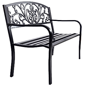 Wenst'sKufAN 50" Patio Garden Bench Park Patio Yard Furniture Decor Powder-Coated Cast Iron Black