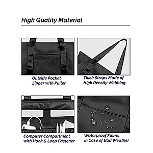 Prite Tote Bag for Women Weekender Bag with Laptop Compartment for Work Nurse School Travel Gym (Black)