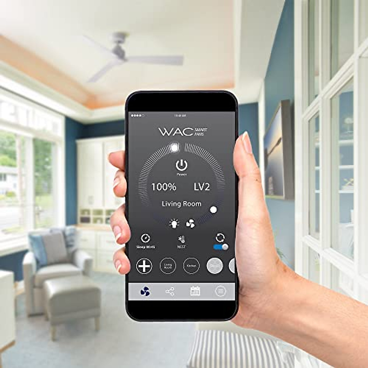 WAC Smart Fans Eclipse Indoor and Outdoor 5-Blade Ceiling Fan 54in Brushed Nickel Titanium with 3000K LED Light Kit and Remote Control works with Alexa and iOS or Android App