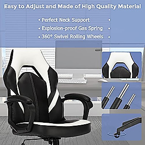 Office Chair, Ergonomic High Back Computer Chair Height Adjustable Desk Chair Faux PU Leather Chair with Armrest Padded and Lumbar Support, White