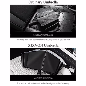 XIXVON UPF 50+ Reverse Folding Umbrella Travel Windproof 99% UV Protection Umbrellas With Reflective Safety Strip Black