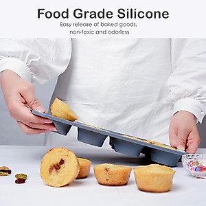 Chicrinum Silicone Muffin Pan, Non-Stick 12-Cup Food Grade Silicone Cupcake Pan, Silicone Baking Pan with Metal Reinforced Frame More Strength