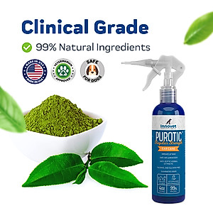 Innovet PurOtic Ear Cleaner for Dogs & Cats with Silicone Applicator Made With Essential Oils - 100% Made In USA - Regular Strength 4 oz Bottle