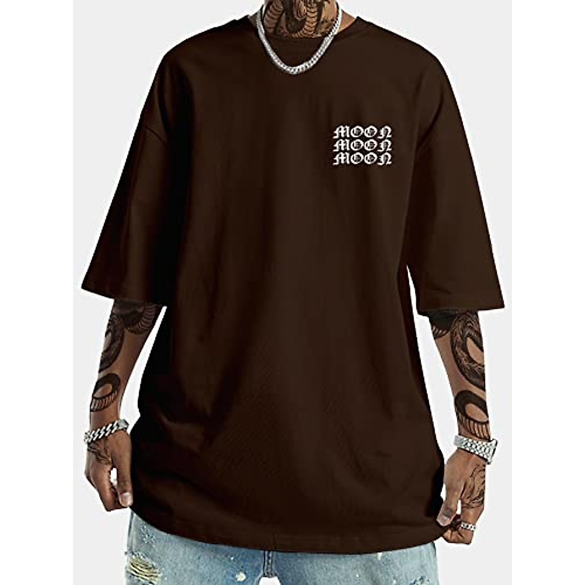 SOLY HUX Men's Letter Graphic Tees Casual Printed Short Sleeve T Shirts Crew Neck Summer Oversize Shirts Tops for Guys Chocolate Brown M