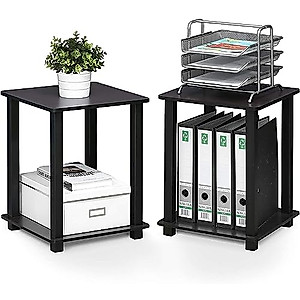 Set of 2 Black Side End Tables for Small Spaces with Storage Living Room Bedroom