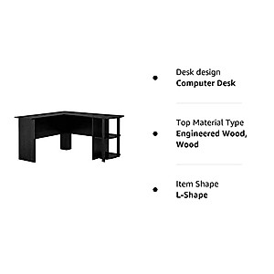 Ameriwood Home Dakota L-Shaped Desk with Bookshelves (Black Ebony Ash)