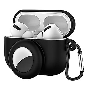 Case Holder for Airpod Pro for AirTag with Keychain, iZi Way Full Body Protective Silicone Skin for Airpods Pro Case 2019 Release Cover with Built in Slot for Airtags - Black, 1 Pack