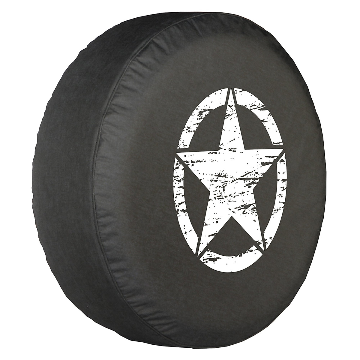Boomerang - 32" Distressed Star - Spare Tire Cover - (Black Denim Vinyl) for Jeep Wrangler JK (2007-2018) - White Print - Made in The USA
