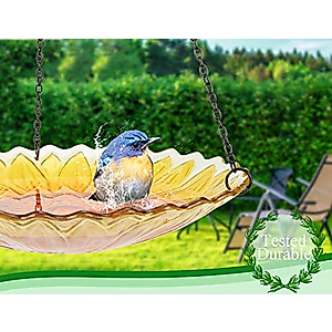 MUMTOP Hanging Bird Bath Outdoor Glass Bird Baths Sunflower Bird Feeder with Water Ripple Rim 11 Inch for Garden Yard Patio Decor