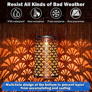 Hanging Solar Lanterns Outdoor Waterproof - 2 Pack Metal LED Decorative Lights with 2 Modes Warm Cool White for Landscape, Courtyard, Camping, Garden, Tabletop, Backyard