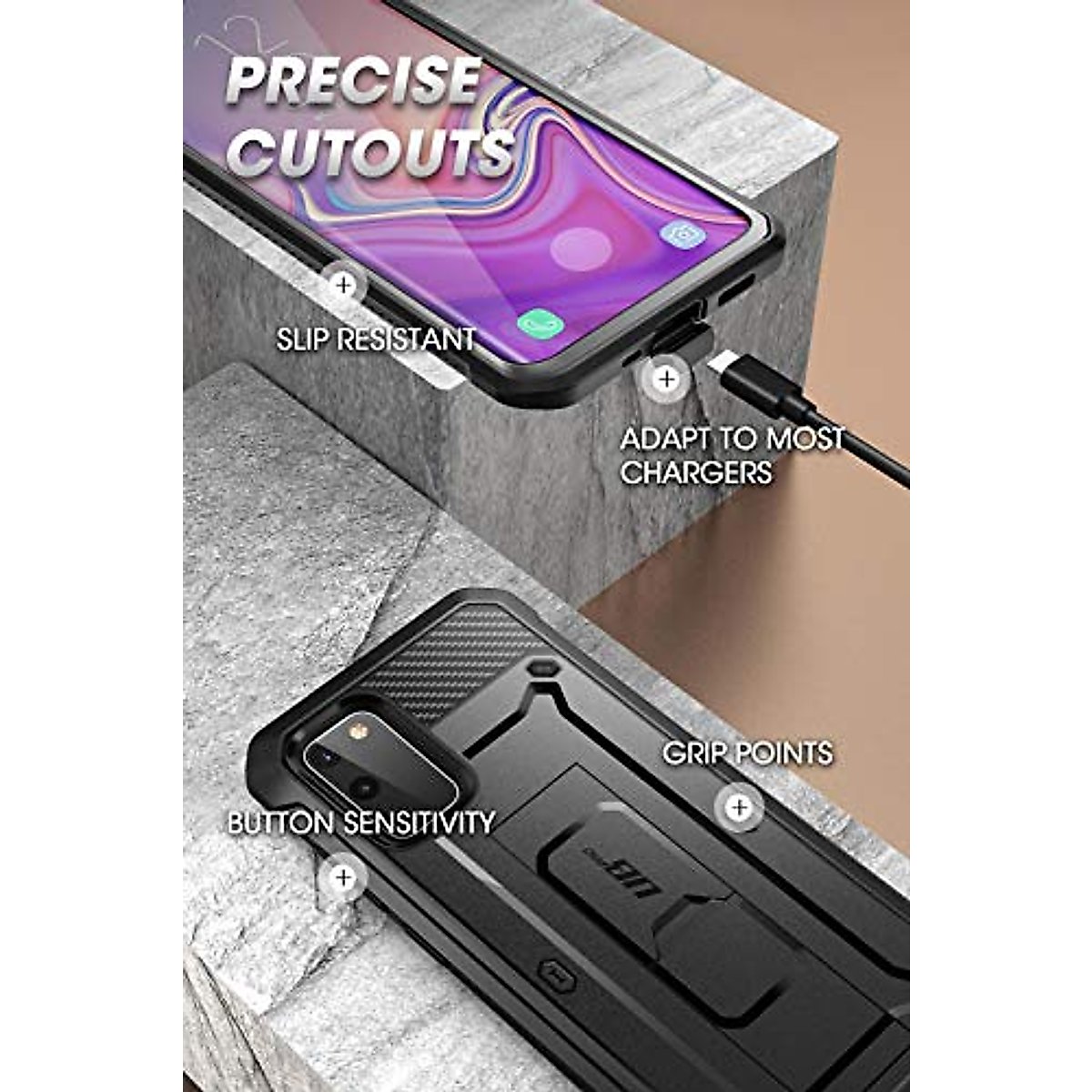SUPCASE Unicorn Beetle Pro Series Designed for Samsung Galaxy S20 FE (2020 Release), Full-Body Dual Layer Rugged Holster & Kickstand Case with Built-in Screen Protector (Black)