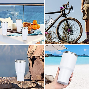 8 Pack Stainless Steel Tumblers, 30oz Insulated Tumblers, Double Wall Vacuum Tumbler Coffee Cup, Stainless Steel Travel Mug with Lid and Straw, Durable Powder Coated Insulated Coffee Cup, White