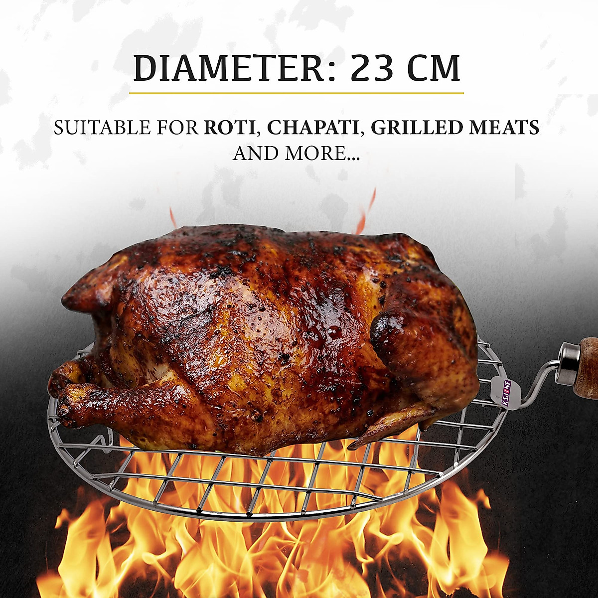 KSJONE Stainless Steel Multi-Functional Wire Steaming Cooling and Baking Barbecue Rack Round Wire Roaster Rack/Papad Jali/Roti Grill Round Shape with Wooden Handle