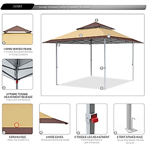 ABCCANOPY Easy Set-up 13x13 Canopy Tent 169 sq.ft Sun Shade Khaki