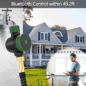 Bluetooth Sprinkler Timer, Single-Outlet Smart Water Timer Green Programmable Hose Timer with 3 Irrigation Mode of Rain Delay/ Manual/Automatic Outdoor Irrigation Timer for Lawn Garden Pool