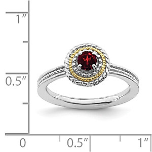 Solid 925 Sterling Silver and 14k Yellow Gold Stackable 925 Sterling Silver Garnet January Red Gemstone Ring Eternity Band Size 7