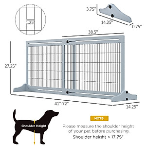 PawHut 72" W x 27.25" H Extra Wide Freestanding Pet Gate with Adjustable Length Dog, Cat, Barrier for House, Doorway, Hallway, Gray