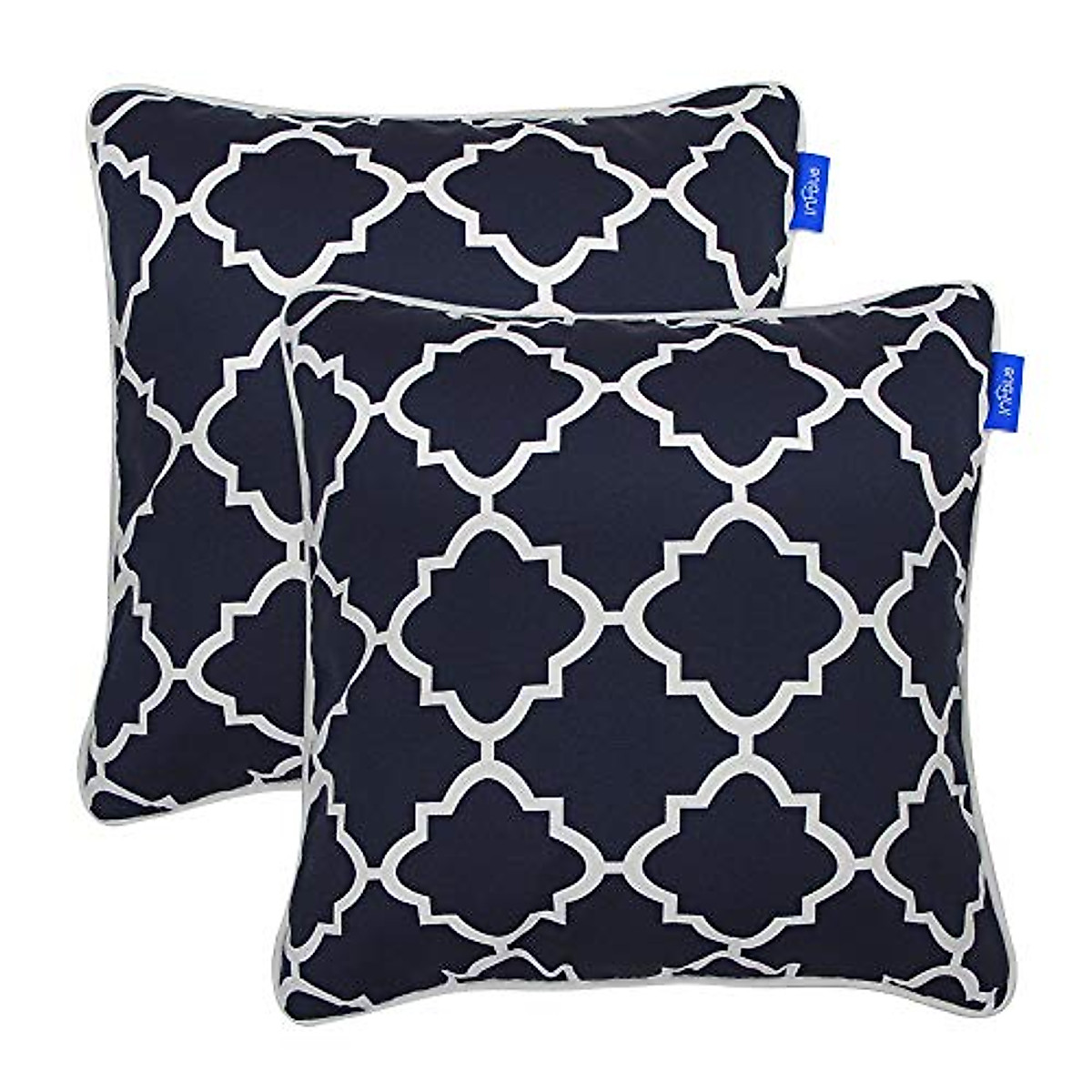 INFBLUE Patio Outdoor/Indoor Decorative Throw Pillow Water Repellent Set of 2 Square Pillow for Patio Garden Funiture (18" x 18", Blue Plaid)