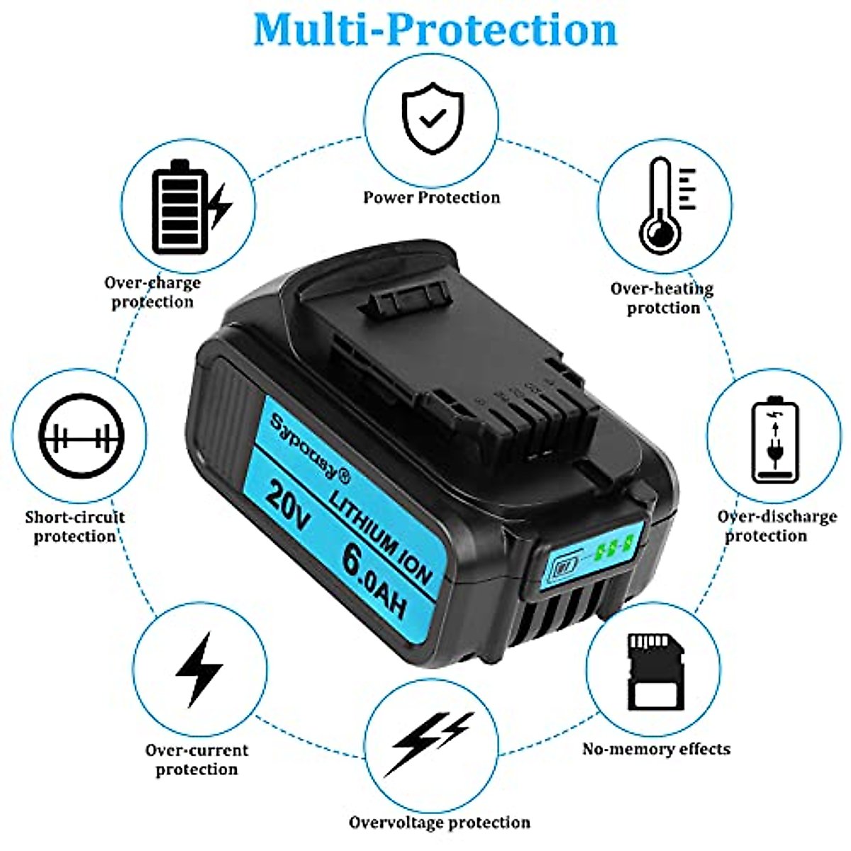 UADCA 2 Pack 6.0Ah 20 Volt Replacement Battery for Dewalt 20V Battery Compatible with Dewalt 20 Volt Max XR DCB205 DCB204 DCB206 DCB205-2 DCB200-2 DCB180 DCB200 DCD DCF DCG Cordless Power Tools
