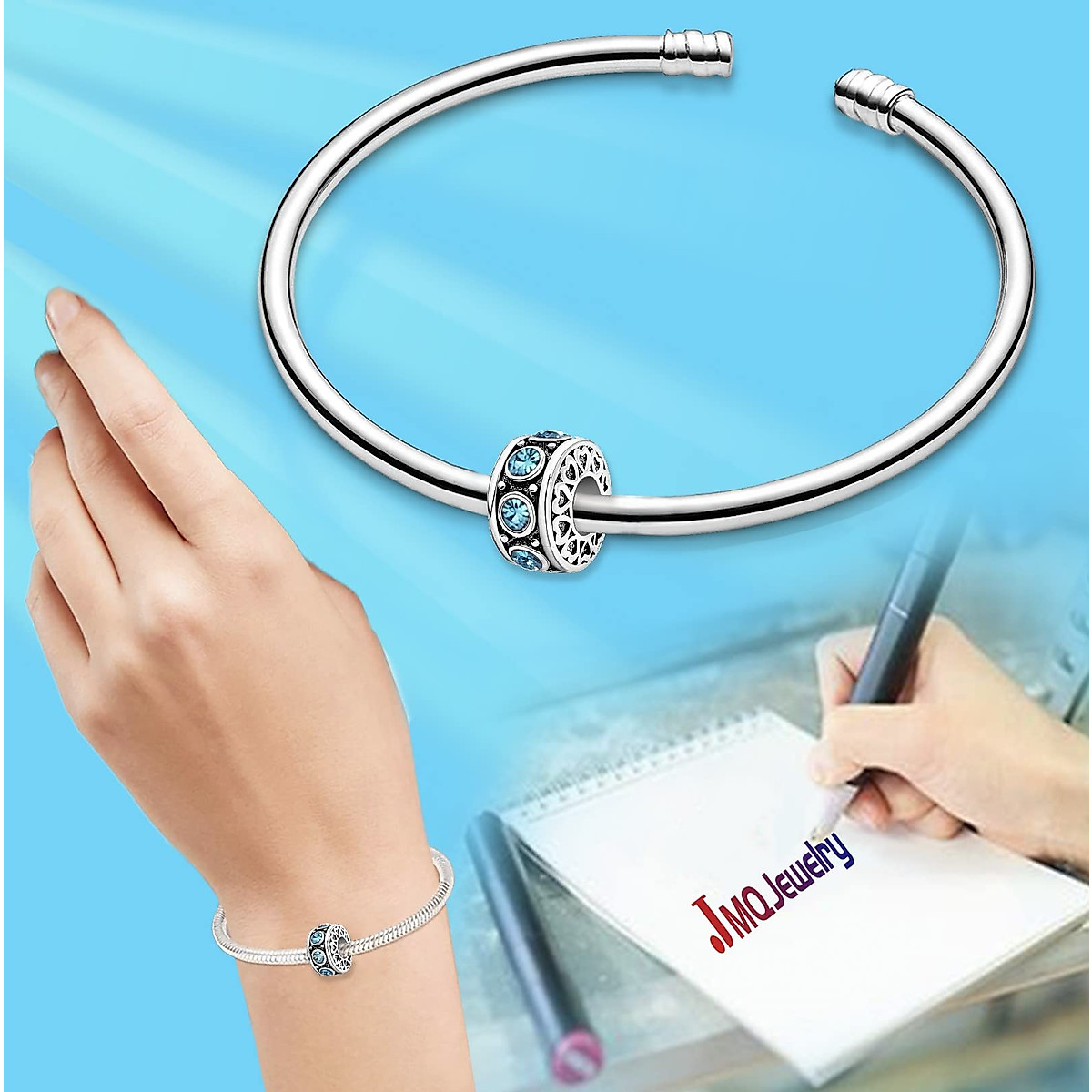 JMQJewelry Birthstone Birthday March Dog Mom Animals Fits Pandora Womens Beads Charms for Bracelets Love Heart Praying hands Blue Father Daughter Graduation 2024