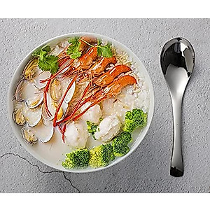 Soup Spoons Stainless Steel Asian Soup Spoon Set of 6 Heavy-Weight Round Table Spoons Mirror Polished Silver Ramen Spoons