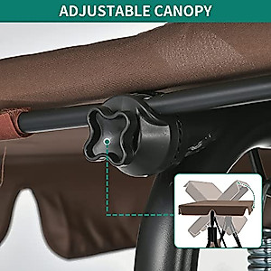 YITAHOME 3-Seat Porch Swing Outdoor Heavy Duty Patio Swing Chair with Stand Adjustable Canopy Soft Cushion for Garden, Patio, Lawn, Balcony and Deck, Brown