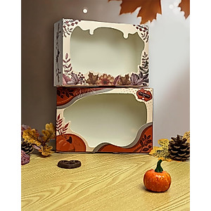 Thanksgiving Bakery Boxes with Window 9x6x2.5 inches Pastry Boxes Mini Cookie Boxes for Festival Bakerys Thick & Sturdy （24 Packs）