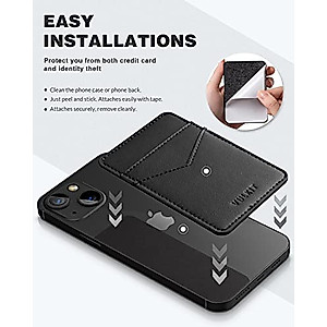 VULKIT Cell Phone Wallet, Card Holder for Back of Phone Leather Adhesive Pocket RFID Blocking Credit Card Sleeves Black