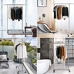 Auledio Clothes Garment Rack, Commercial Grade Clothes Rolling Heavy Duty Storage Organizer on Wheels with Adjustable Clothing Rack , Holds up to 200 lbs, Chrome (One Head)