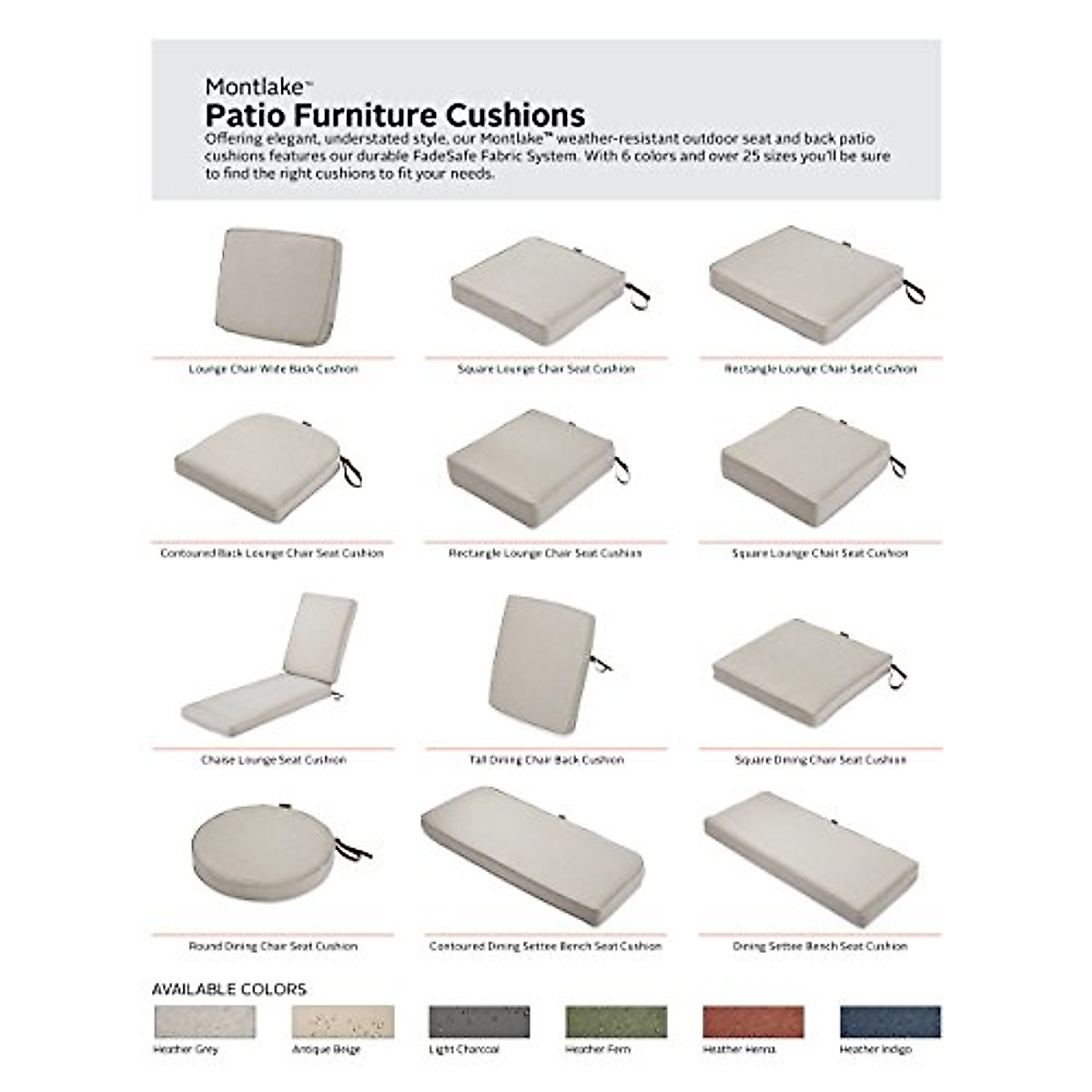 Classic Accessories Montlake FadeSafe Water-Resistant 18 x 2 Inch Round Outdoor Chair Seat Cushion Slip Cover, Patio Furniture Cushion Cover, Heather Grey, Patio Furniture Cushion Covers