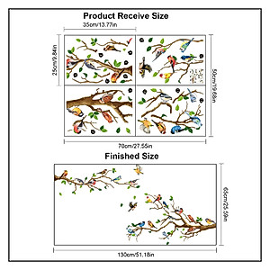 DILIBRA Hummingbird on The Tree Branch Wall Sticker, Green Leaf and Flying Bird DIY Art Vinyl Wall Decal, Self-Adhesive Wall Decoration for Garden Living Room Bedroom Kitchen Playroom Nursery Room