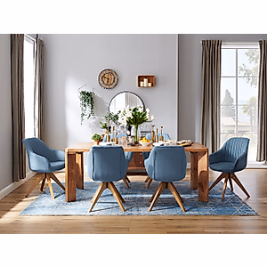Art Leon Dining Chair, Mid Century Modern Fabric Upholstered Swivel Dining Room Chair with Wood Legs, Leisure Side Chair with Arms for Living Room, Blue