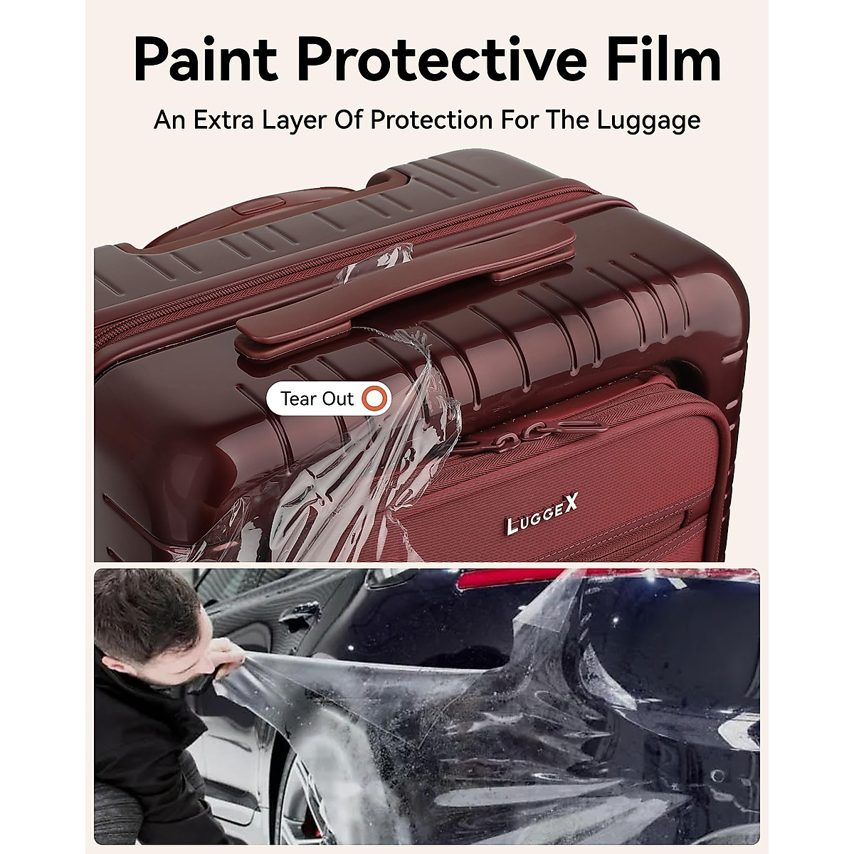 LUGGEX Carry On Luggage with Front Pocket, PC Hard Shell Suitcase with Spinner Wheels, Soft Front Flap with Multiple Pockets (Red, 21 Inch, 38L)