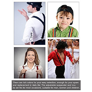 Suspender Bow Tie Set Clip On Y Shape Adjustable Braces, 80s Suspenders Shoulder Straps for Halloween Cosplay Party