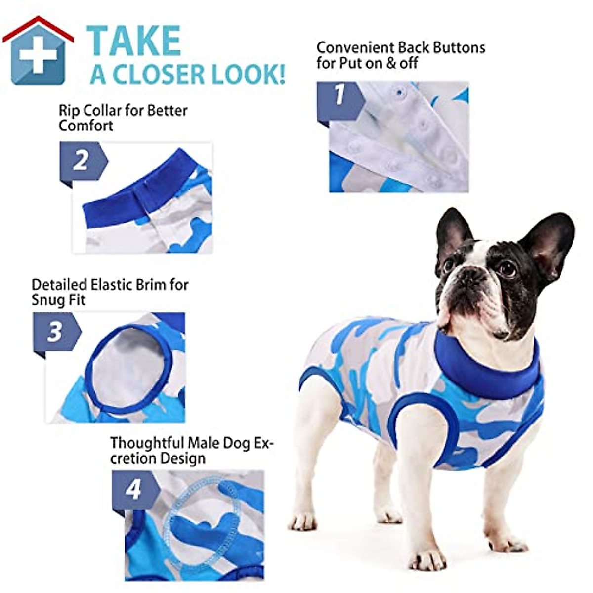 KOESON Dog Recovery Suit, Spay Suit for Female Dog Pet Onesie for Surgery Female Anti-Licking, Dog Surgical Recovery Suit for Abdominal Wounds Dog Cone Alternative After Surgery Blue Camo 2XL