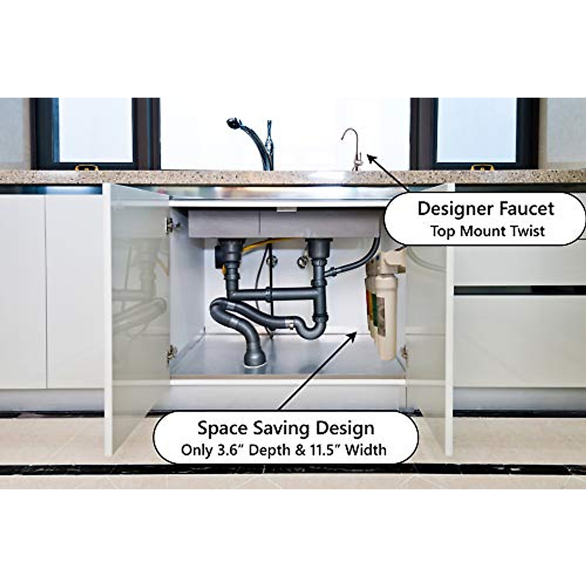 Watts Premier WP531417 RO Pure Plus Reverse Osmosis Filtration System with Top-Mount Twist Faucet, Brushed Nickel, Standard