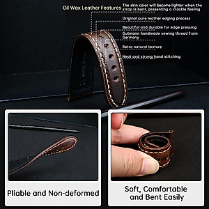 REZERO Watch Band, Vintage Oil Wax Leather Watch Straps 18mm 19mm 20mm 21mm 22mm 23mm 24mm 26mm Watch Belt for Men Women