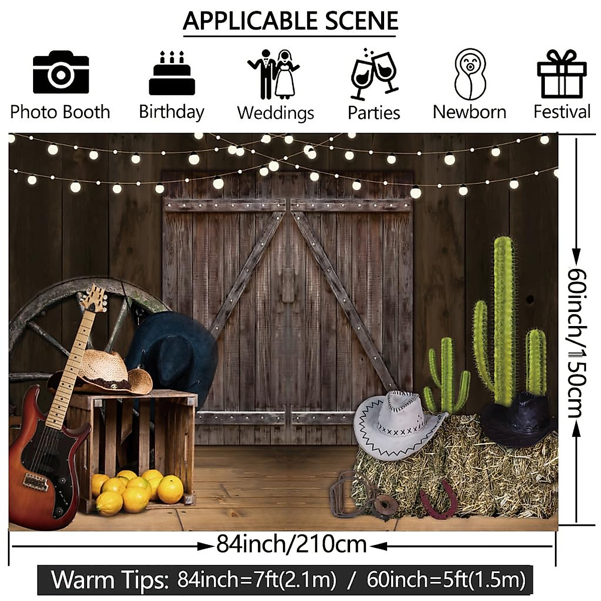 ASOONYUM Western Cowboy Backdrop 7x5ft for Baby Shower Happy Birthday Party Supplies Decorations Kids Boy Child Portrait Background for Photography Wild West Wooden House Barn BBQ Door Banner Props