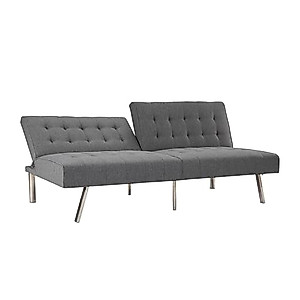 Naomi Home Tufted Split Back Futon Convertible Sofa Bed, Futon Couches for Living Room, Linen Futon Couch Bed with Chrome Legs, Folding, Reclining Small Convertible Sofa Bed, Gray