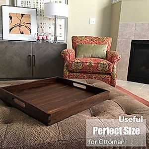 MAGIGO 15 x 15 Inches Medium Square Black Walnut Wood Ottoman Tray with Handles, Serve Tea, Coffee Classic Wooden Decorative Serving Tray