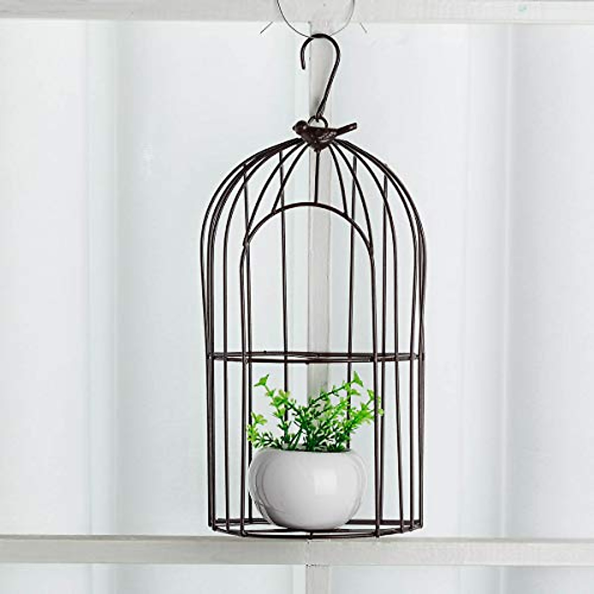 TJ Global 2-Plant Iron Birdcage Hanging Planter, Metal Wire Flower Pot Basket Wrought Iron Plant Stands for Plants, Flowers, Garden, Patio, Balcony Outdoor and Indoor Décor