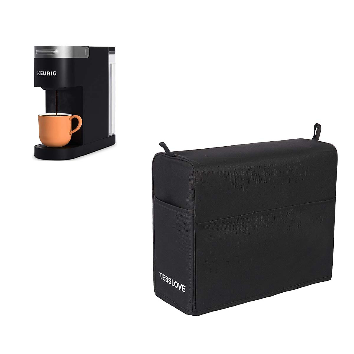 TESSLOVE Dust Cover for Keurig Coffee Maker K-SLIM, Single Serve Coffee Makers, coffee machine, espresso machine, dust cover with 3 Storage Pockets for storing relative things (M, BLACK)