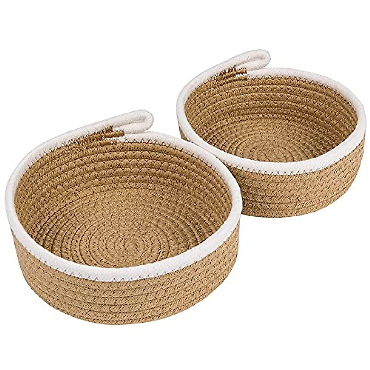 LLixinJu Small Basket Small Baskets for Organizing Small Rope Basket Small Woven Basket Set of 2 Key Basket Round Mini Storage Bins for Bathroom Desk Organizer Gifts, XS Brown