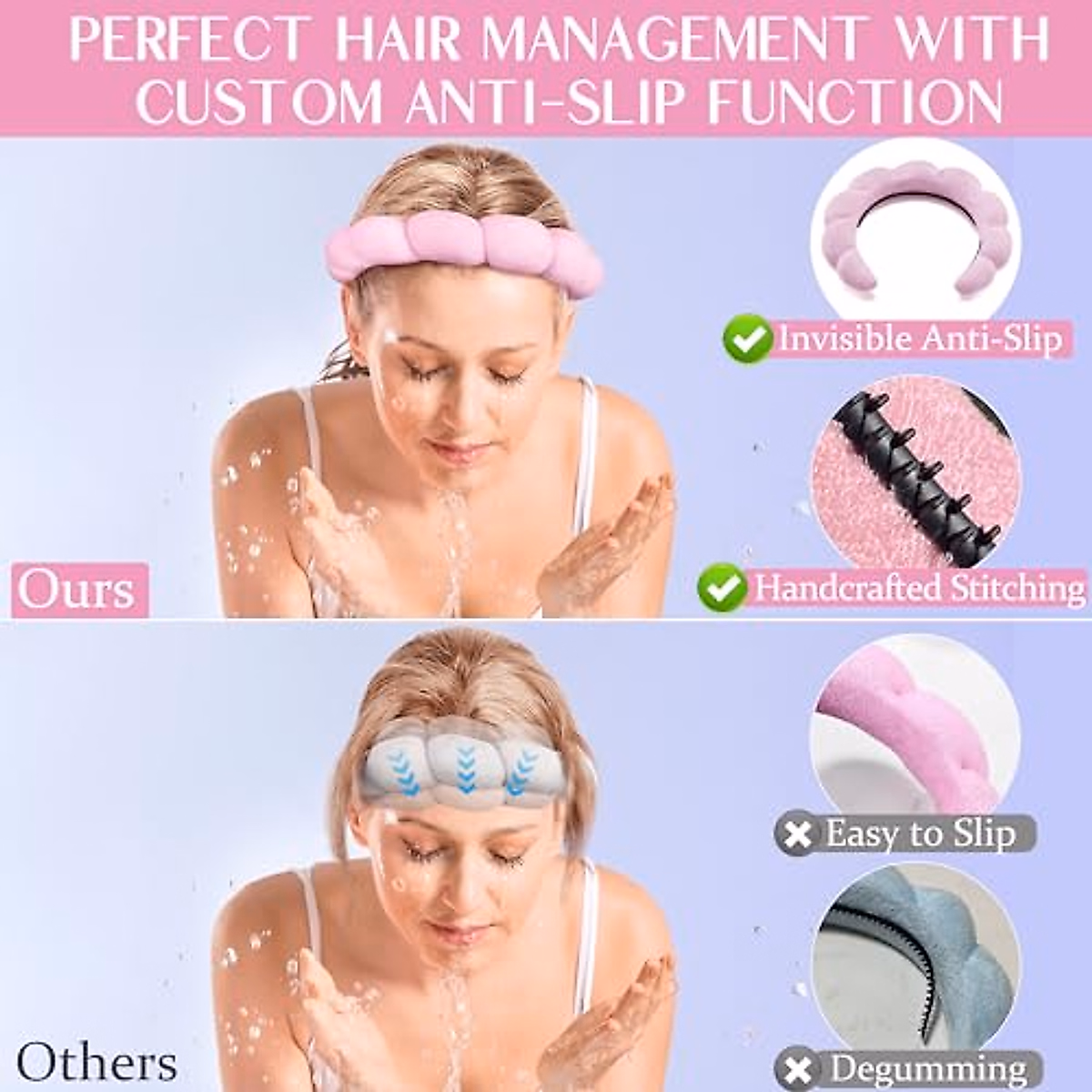 ERHIRY Spa Headband for Washing Face, Makeup Headband and Wristband Set - Pink (3 Count Silk and Flannel Materials, Absorbs Water, Hand-Washable, For Women Adults)