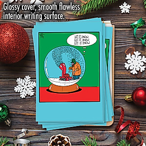 NobleWorks - 12 Cartoon Merry Christmas Cards Funny - Adult Happy Holiday Greetings, Boxed Notecards Bulk (1 Design, 12 Cards) - Snowglobe Blower C7086XSG-B12x1