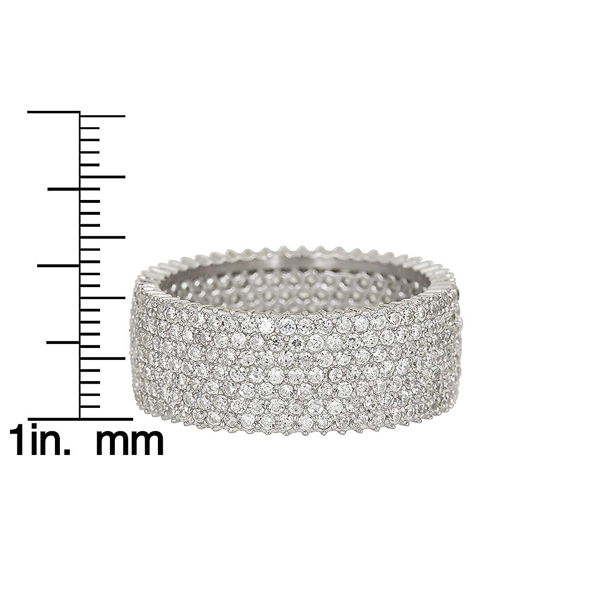 Sterling Silver 7 Row Pave Milgrain Cubic Zirconia Eternity Band Ring