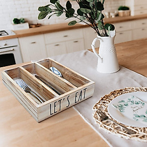 Karisky Kitchen Drawer Organizer Fir Wood Cutlery Silverware Tray Organizer with 3 Compartments, Decorative Utensil Holder for Flatware, Knives, Forks, Spoons