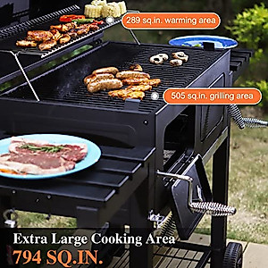Sophia & William Heavy-duty Charcoal BBQ Grills Extra Large Outdoor Barbecue Grill with 794 SQ.IN. Cooking Area, Dual-Zone Individual & Adjustable Charcoal Tray and Foldable Side Table, Black